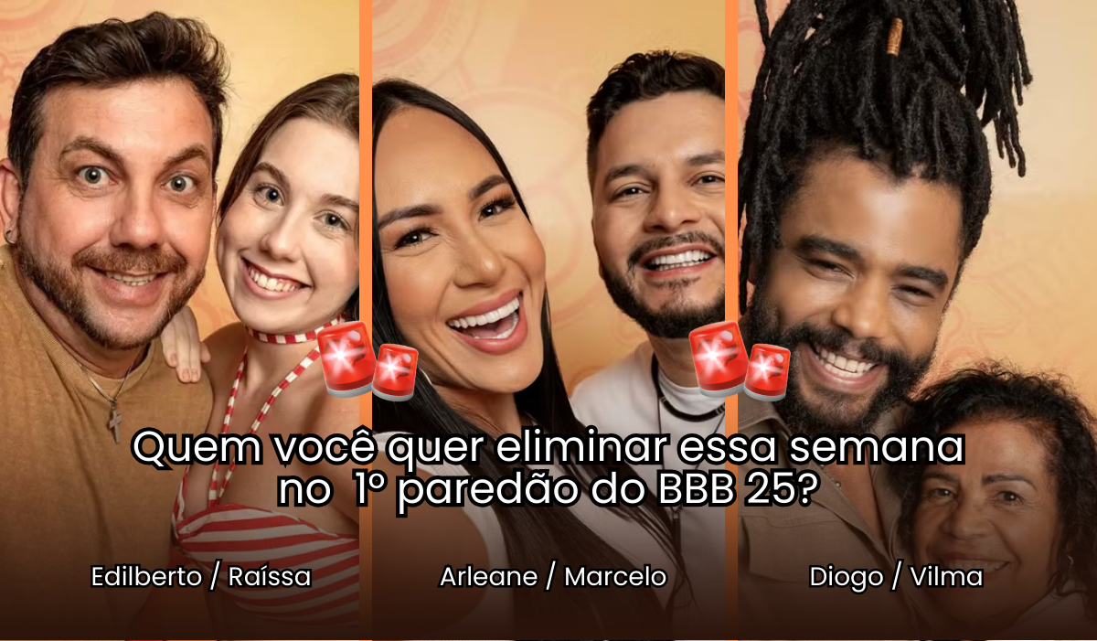 Enquete BBB 25: Edilberto e Raissa, Arleane e Marcelo e Diogo e Vilma ...
